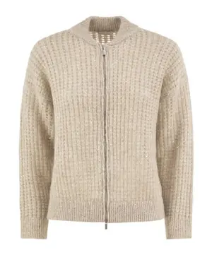 Peserico Long-sleeved Sequin Knit Cardigan - Light Brown
