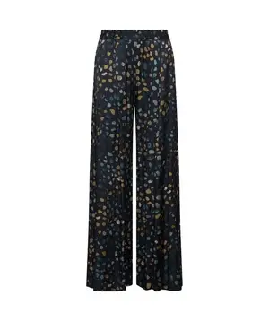 Marella Abstract-print Wide-leg Casual Trousers - Navy Blue