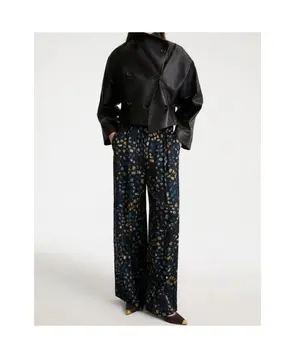 Marella Abstract-print Wide-leg Casual Trousers - Navy Blue