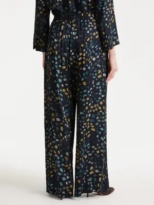 Marella Abstract-print Wide-leg Casual Trousers - Navy Blue