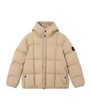 Stone Island Hooded Down Jacket With Wind Resistance - Biscuit Color