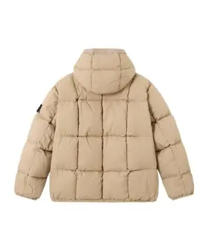 Stone Island Hooded Down Jacket With Wind Resistance - Biscuit Color