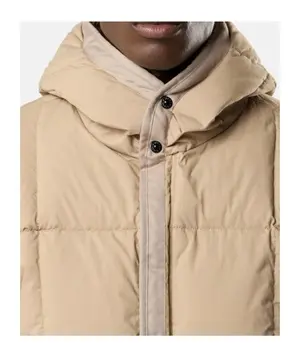Stone Island Hooded Down Jacket With Wind Resistance - Biscuit Color