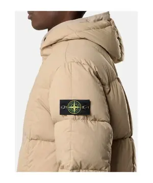 Stone Island Hooded Down Jacket With Wind Resistance - Biscuit Color