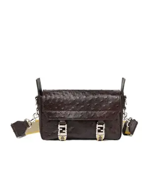 Fendi Flow Small Ostrich Leather Bag - Brown