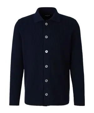 GRAN SASSO Button-up Ribbed Cardigan - Navy Blue