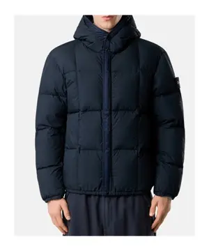 Stone Island Hooded Down Jacket With Wind Resistance - Navy Blue