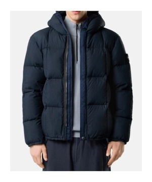 Stone Island Hooded Down Jacket With Wind Resistance - Navy Blue