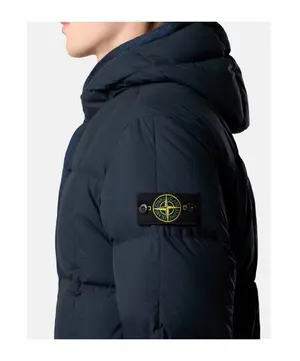 Stone Island Hooded Down Jacket With Wind Resistance - Navy Blue