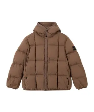 Stone Island Hooded Down Jacket With Wind Resistance - Ochre