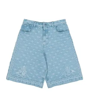 Casablanca Monogram Embroidered Denim Shorts