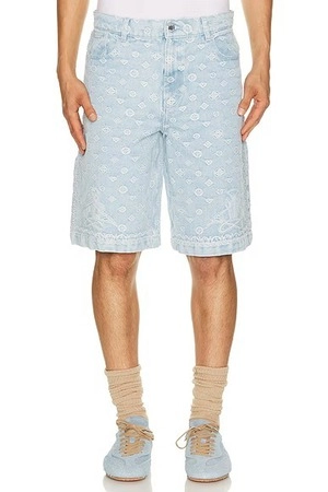 Casablanca Monogram Embroidered Denim Shorts