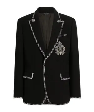 Dolce & Gabbana Dolce Gabbana Crest Embroidered Blazer - Black