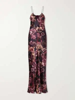 RODARTE Rose-appliquéd Floral-print Silk-satin Gown - Multi