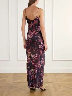RODARTE Rose-appliquéd Floral-print Silk-satin Gown