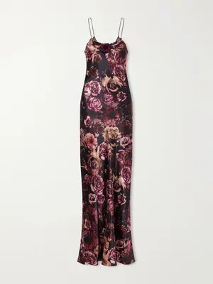 RODARTE Rose-appliquéd Floral-print Silk-satin Gown - Multi