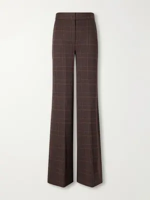 Max Mara Emiro Prince Of Wales Checked Wool And Cotton-blend Twill Wide-leg Pants - Brown