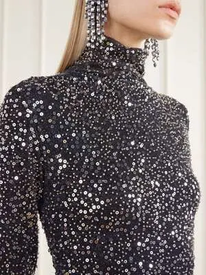 MARANT ETOILE Lou Sequin-embellished Tulle Turtleneck Blouse - Silver