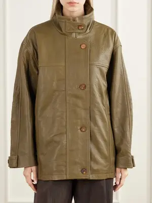 JAMIE HALLER The Minimal Oversized Paneled Textured-leather Jacket