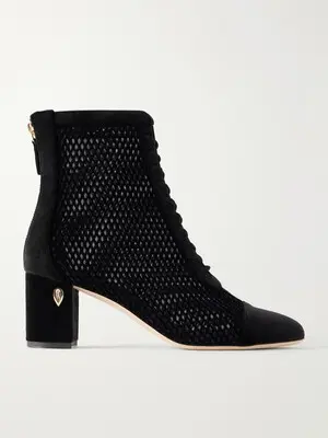 Jennifer Chamandi Dan 65 Velvet-trimmed Mesh Ankle Boots - Black