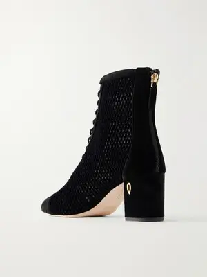 Jennifer Chamandi Dan 65 Velvet-trimmed Mesh Ankle Boots