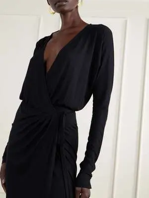 Eterne Daria Draped Stretch-modal Jersey Midi Wrap Dress