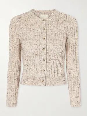 DÔEN Danae Ribbed Wool And Silk-blend Mélange Cardigan - Neutrals