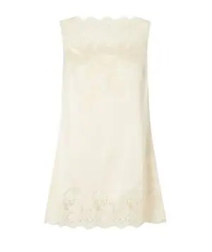 DÔEN Vida Gathered Lace-trimmed Silk-satin Mini Dress - Neutrals