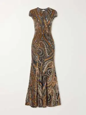 Etro Open-back Paisley Devoré-velvet Maxi Dress