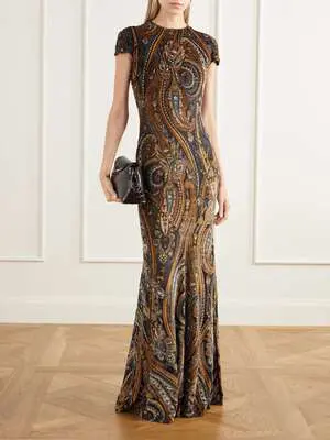 Etro Open-back Paisley Devoré-velvet Maxi Dress