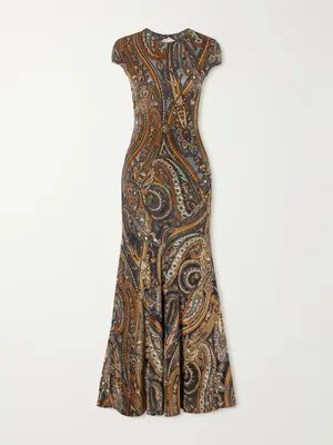 Etro Open-back Paisley Devoré-velvet Maxi Dress - Multi