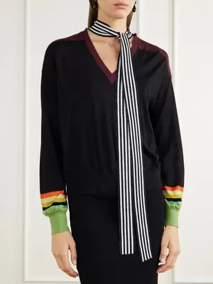 Christopher John Rogers Tie-detailed Striped Wool And Silk-blend Sweater
