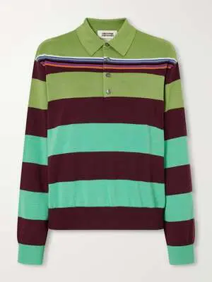 Christopher John Rogers Striped Wool And Silk Blend Polo Shirt