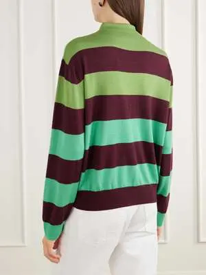 Christopher John Rogers Striped Wool And Silk Blend Polo Shirt