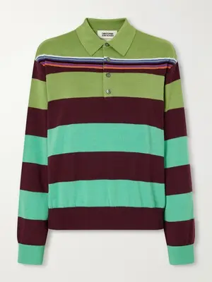 Christopher John Rogers Striped Wool And Silk Blend Polo Shirt - Multi