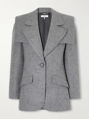 Chloé Cape-effect Wool-blend Chiné Blazer - Gray