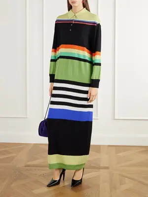 Christopher John Rogers Striped Merino Wool And Silk-blend Maxi Dress