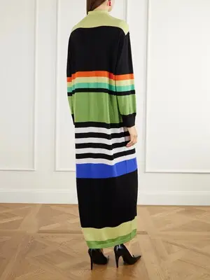 Christopher John Rogers Striped Merino Wool And Silk-blend Maxi Dress