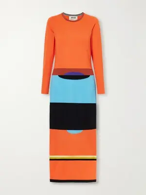 Christopher John Rogers Striped Intarsia-knit Merino Wool And Silk-blend Maxi Dress - Multi