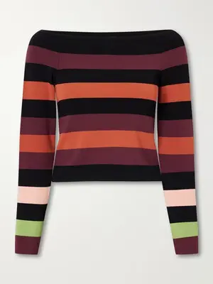 Christopher John Rogers Striped Off-the-shoulder Stretch-jersey Top