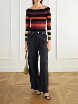 Christopher John Rogers Striped Off-the-shoulder Stretch-jersey Top