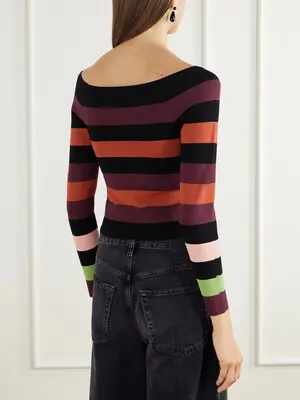 Christopher John Rogers Striped Off-the-shoulder Stretch-jersey Top