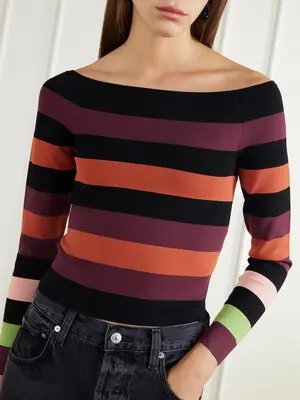 Christopher John Rogers Striped Off-the-shoulder Stretch-jersey Top
