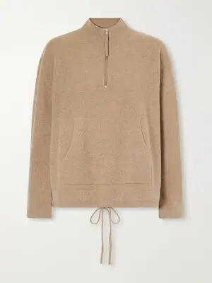 LESET Jesse Drawstring Wool Half-zip Sweatshirt Neutrals