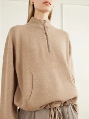 LESET Jesse Drawstring Wool Half-zip Sweatshirt - Neutrals