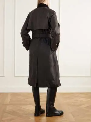 Barbour Elva Double-breasted Belted Corduroy-trimmed Waxed Cotton-canvas Coat