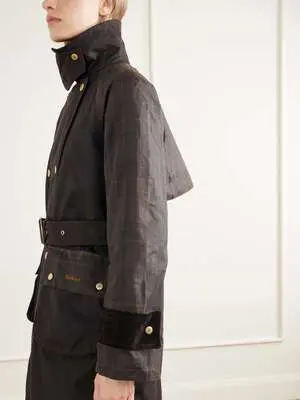 Barbour Elva Double-breasted Belted Corduroy-trimmed Waxed Cotton-canvas Coat