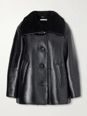 Acne Studios Paneled Shearling-trimmed Leather Coat - Black