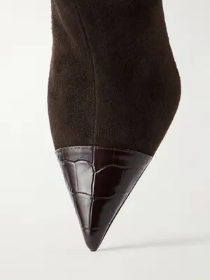 Paris Texas Vera 85 Croc-effect Leather-trimmed Suede Ankle Boots