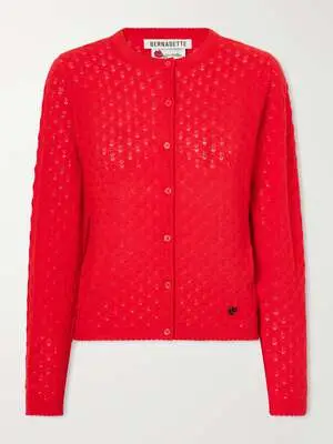 Bernadette Kira Embroidered Pointelle-knit Silk, Wool And Cashmere-blend Cardigan - Red